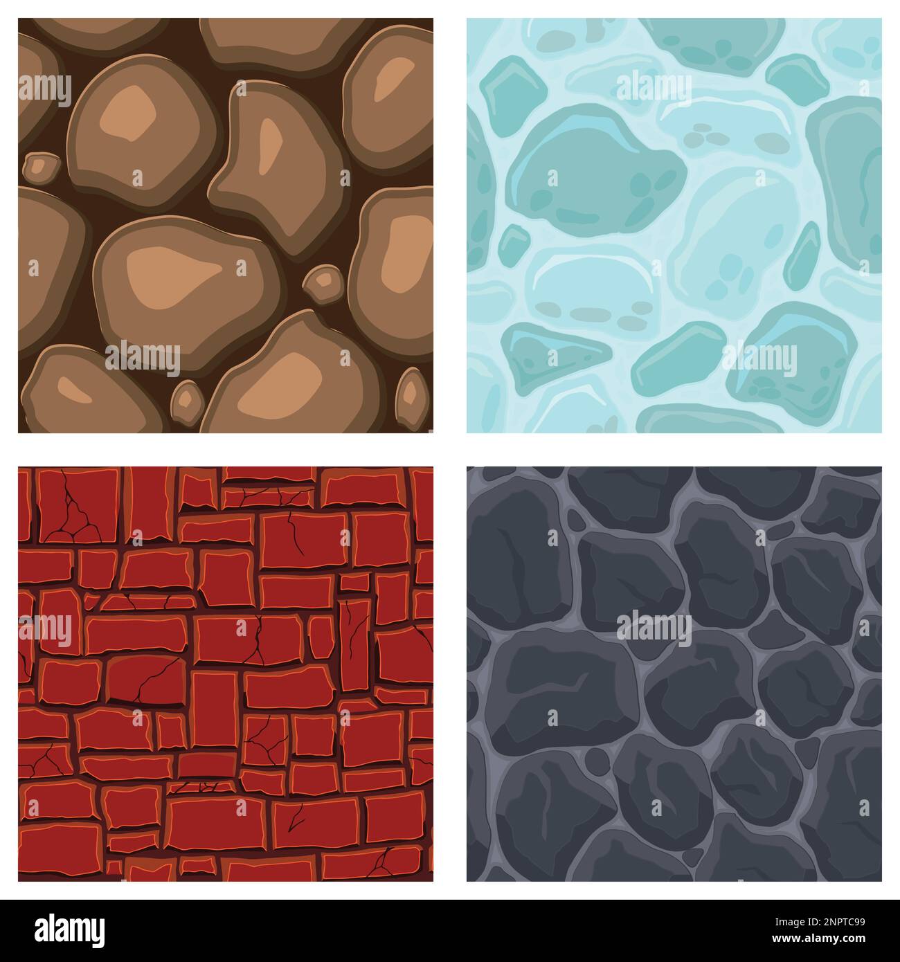 Cartoon game textures, lava, ice, rocks and brick, dirt and ground ...