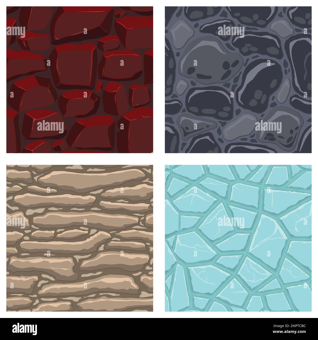 Cartoon game textures, lava, ice, rocks and brick, dirt and ground ...