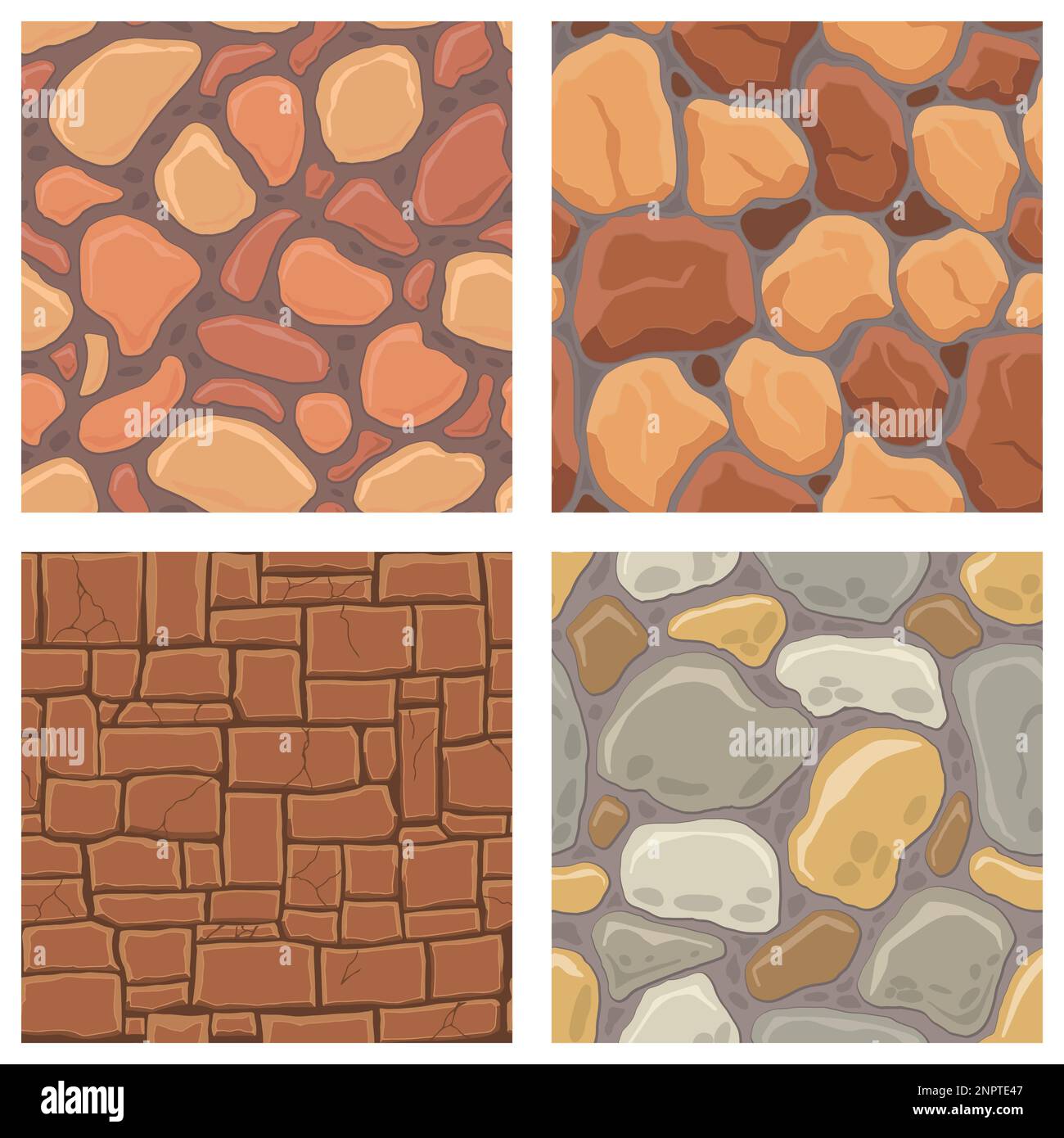 Cartoon game textures, rocks, dirt and ground surface seamless patterns ...