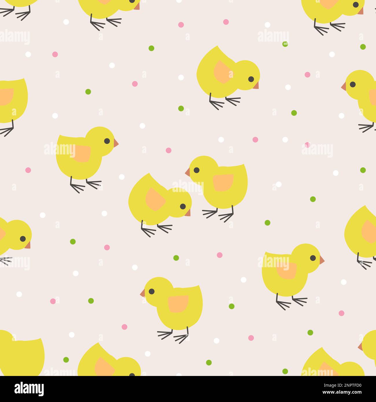 Seamless pattern with cute yellow chickens. Vector Stock Vector Image ...