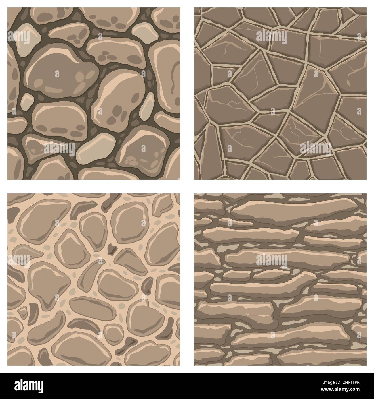 Cartoon game textures, rocks, dirt and ground surface seamless patterns ...
