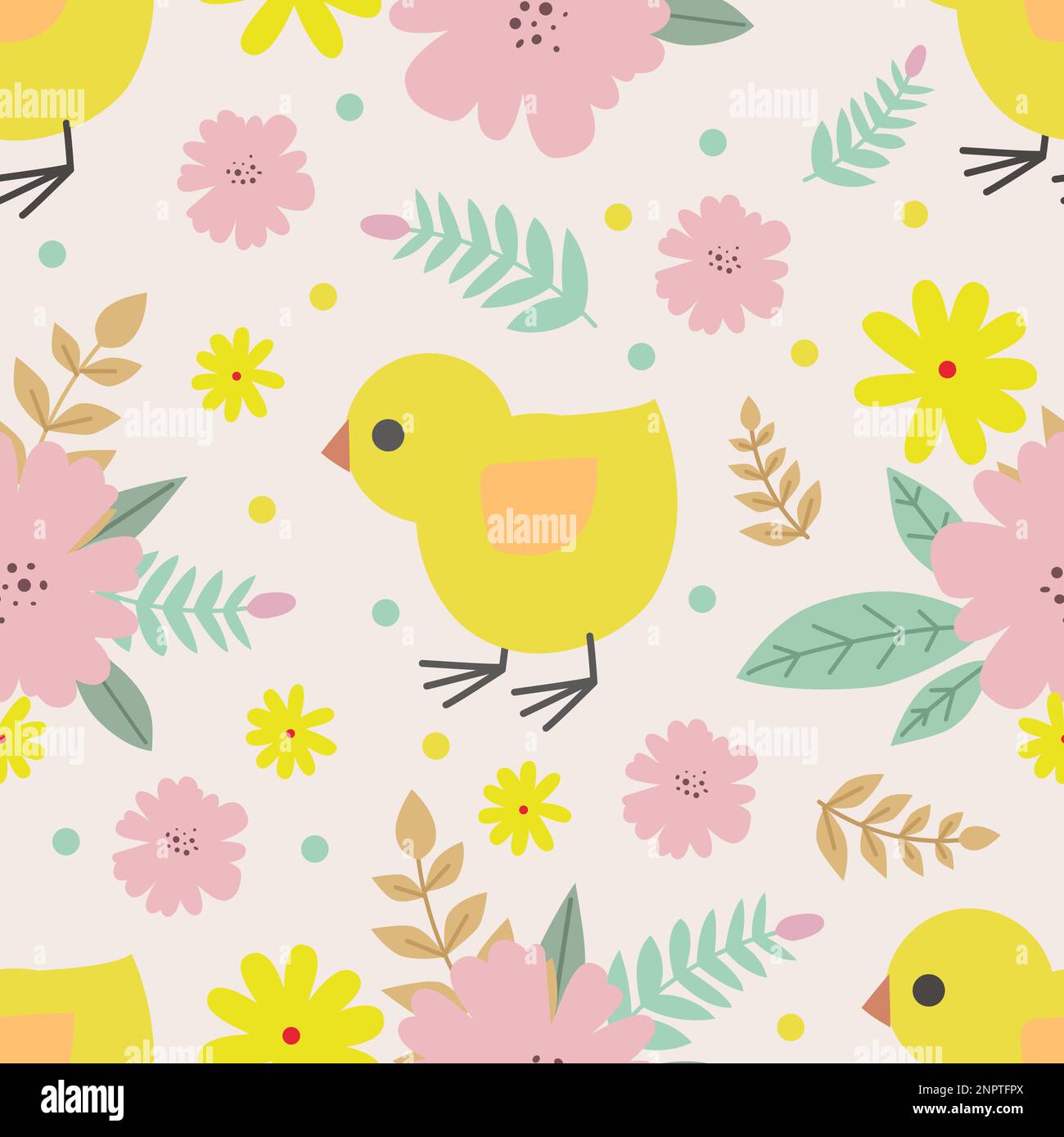 Seamless pattern with chickens and flowers. Vector Stock Vector Image ...