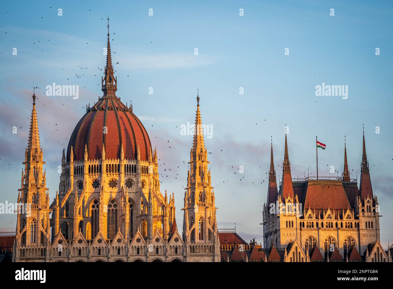 Hungarian parliament building rooftop beautiful golden light and ...