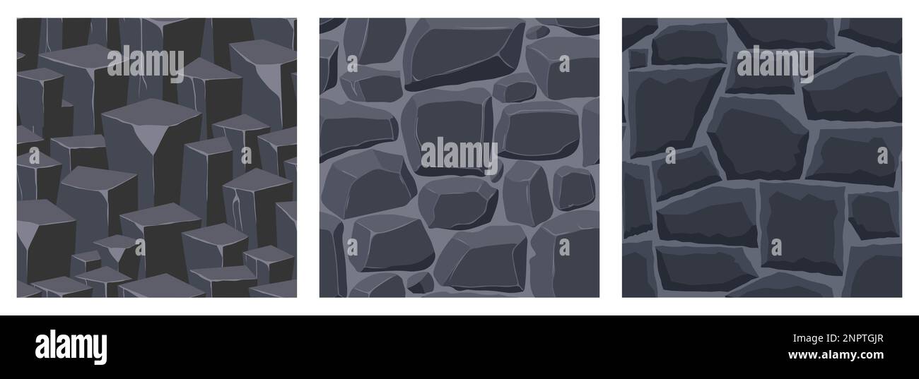 Cartoon game textures, rocks, dirt and ground surface seamless patterns ...