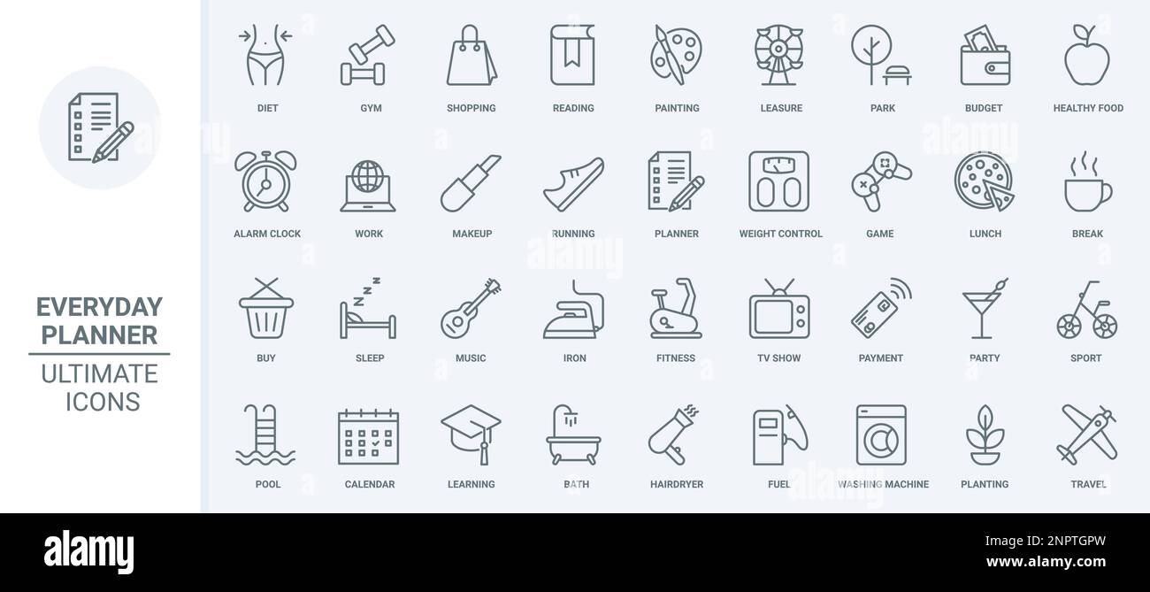 Planner thin line icons set vector illustration. Outline calendar ...