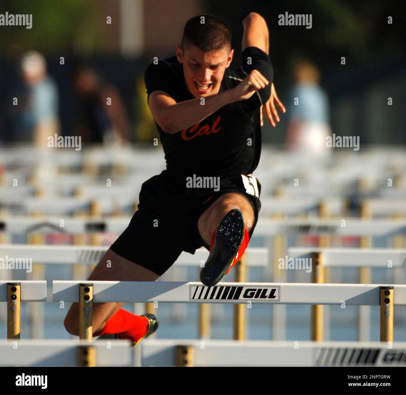 David Klech of California finishes second in 110-meter high hurdles ...
