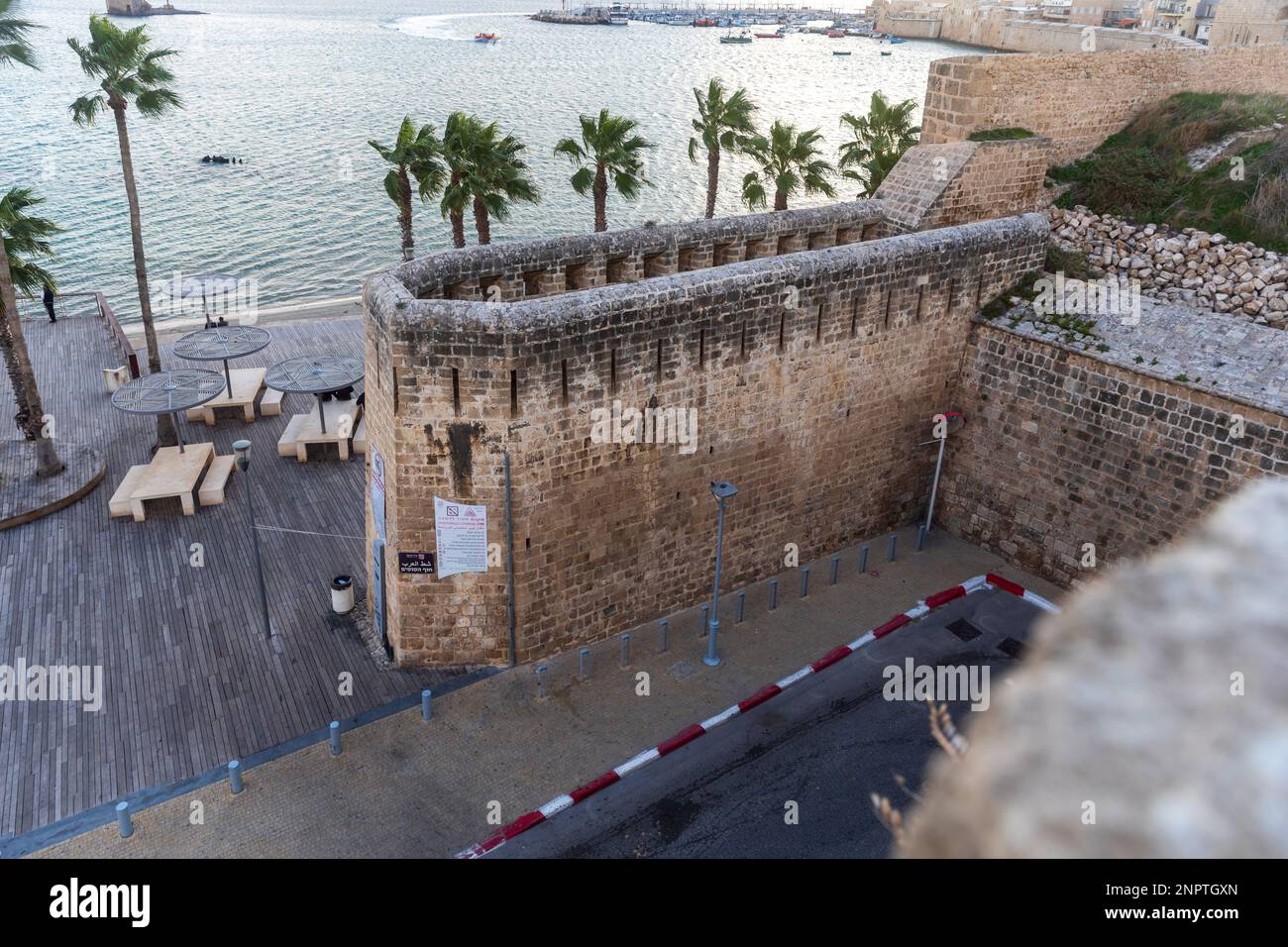 Acre, Israel - January 08, 2023: Sunset view of the Horses beach, the ...