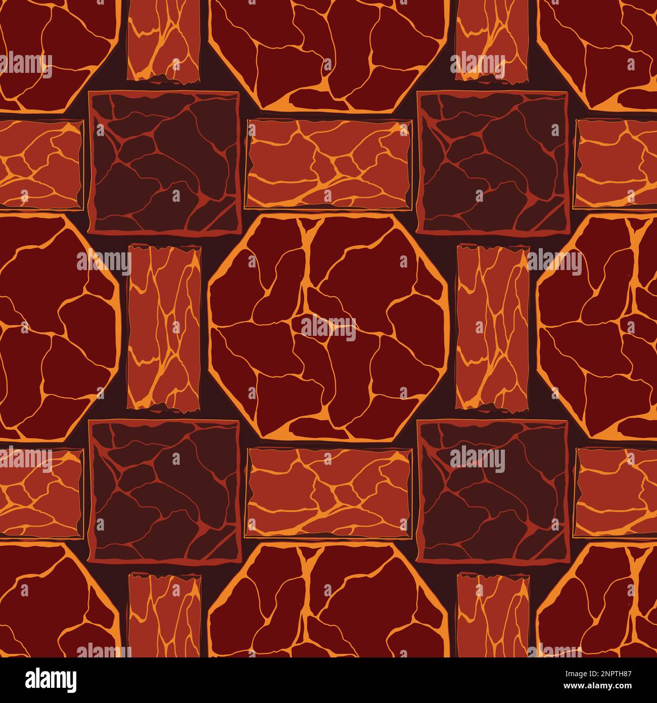 Cartoon game texture, lava surface seamless pattern. Game asset walls and environment background ...