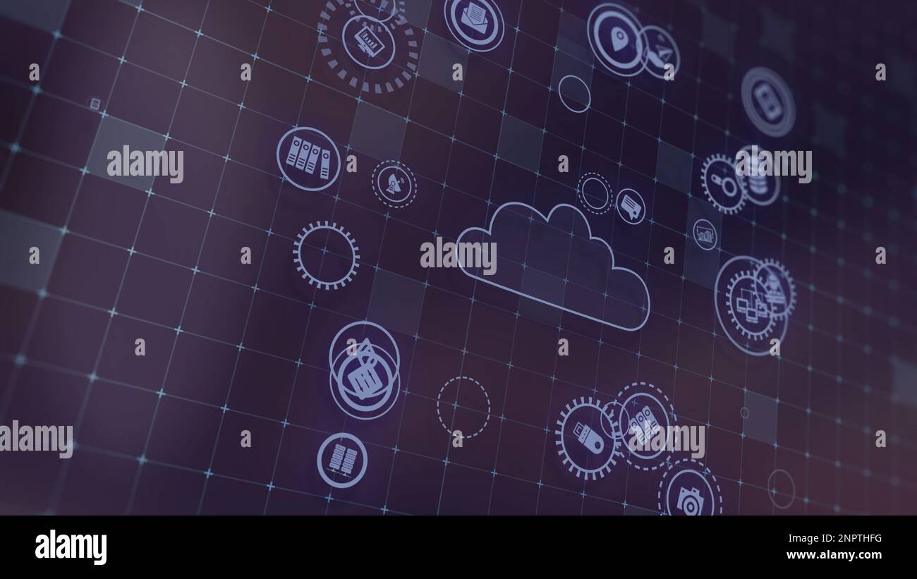 3D rendering the concept of cloud technologies and server data ...