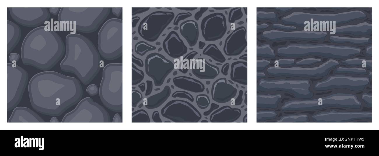 Cartoon game textures, rocks, dirt and ground surface seamless patterns ...