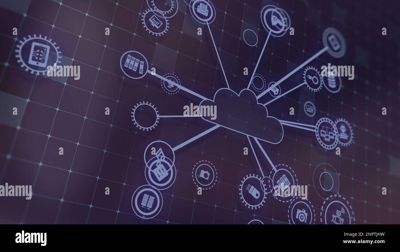 3D rendering the concept of cloud technologies and server data processing. Abstract service ...