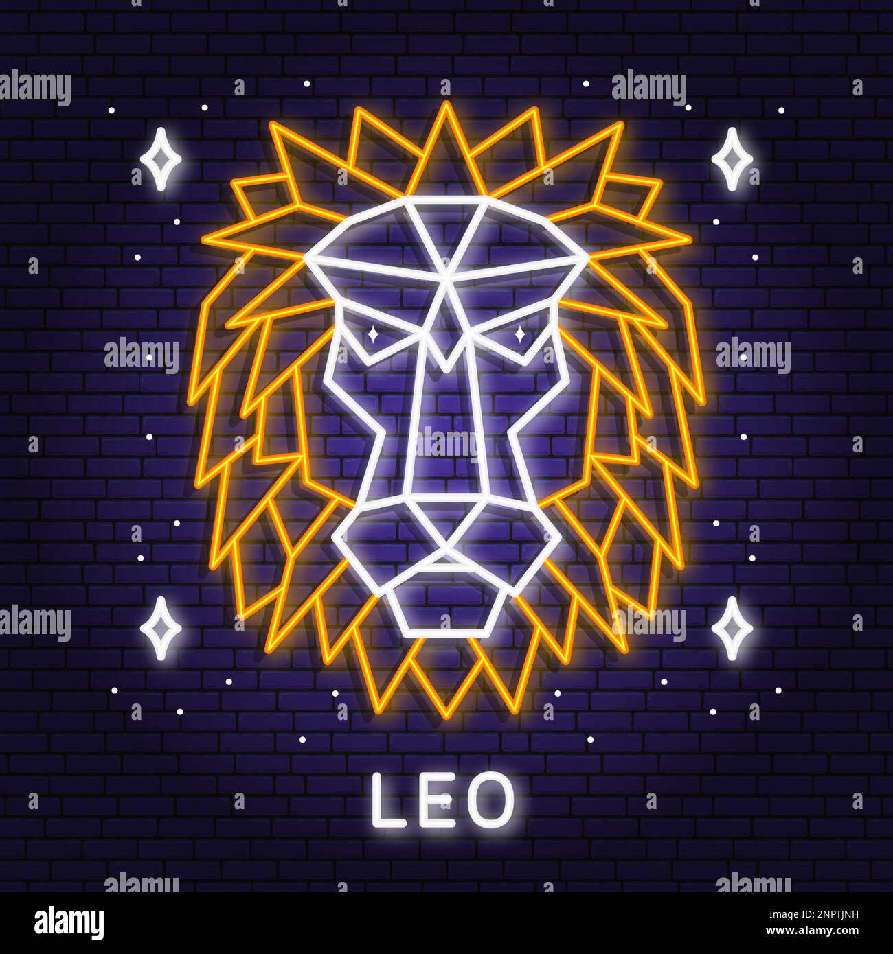 Zodiac astrology horoscope neon sign leo linear design. Vector illustration. Elegant line art ...