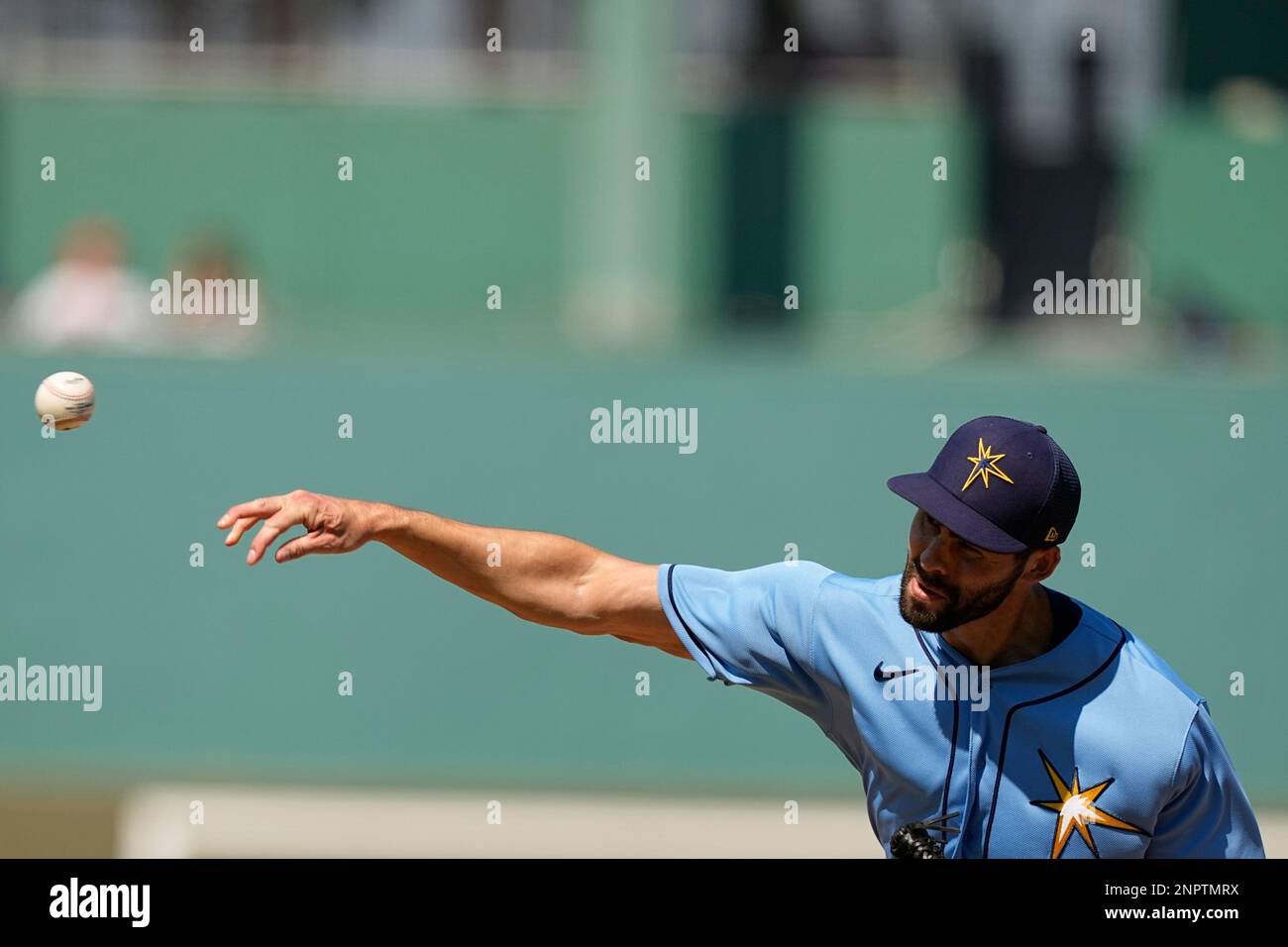 Tampa Bay Rays' Ben Heller delivers during a spring training baseball ...