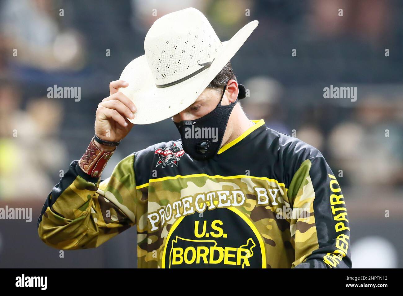 SIOUX FALLS, SD - JULY 11: Bullfighter Cody Webster salutes the fans ...
