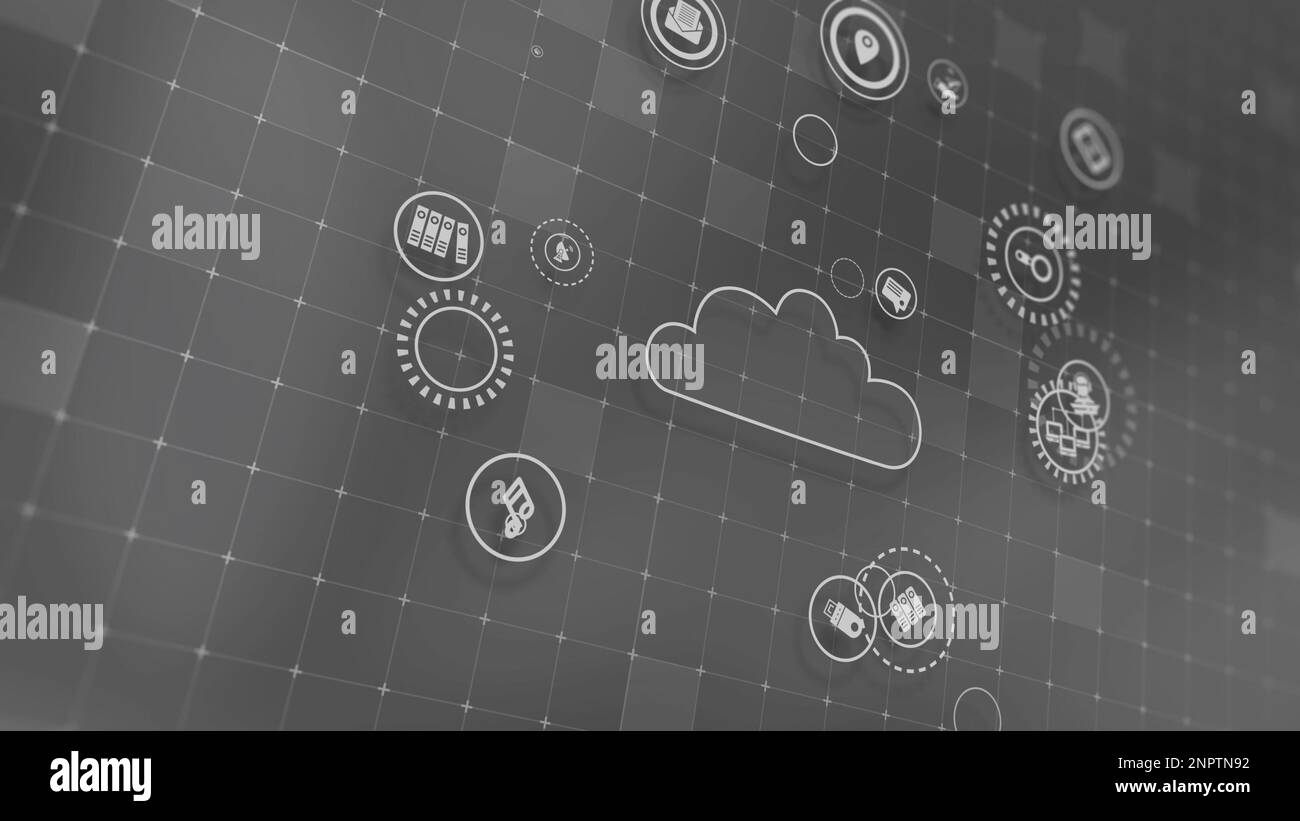 3D rendering the concept of cloud technologies and server data processing. Abstract service ...