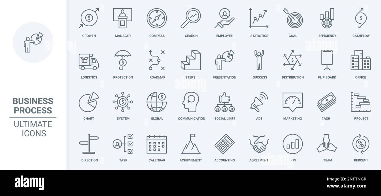 Business process thin line icons set vector illustration. Outline ...