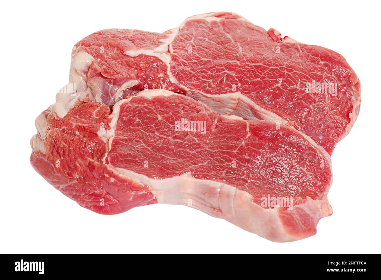 Two raw beef steaks on a white background. Meat isolate Stock Photo - Alamy