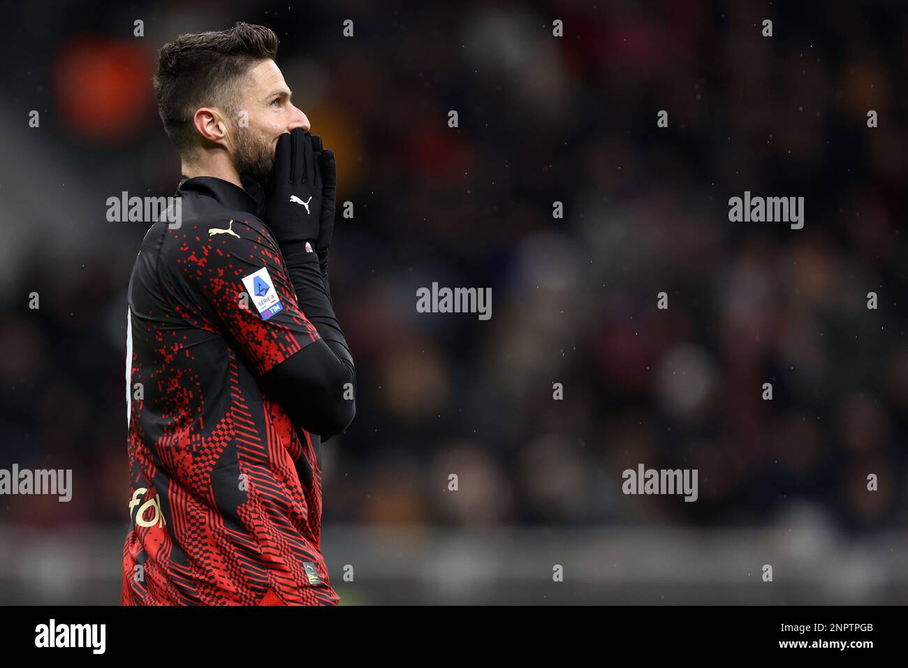 Milan, Italy. 26th Feb, 2023. Olivier Giroud of Ac Milan looks dejected ...