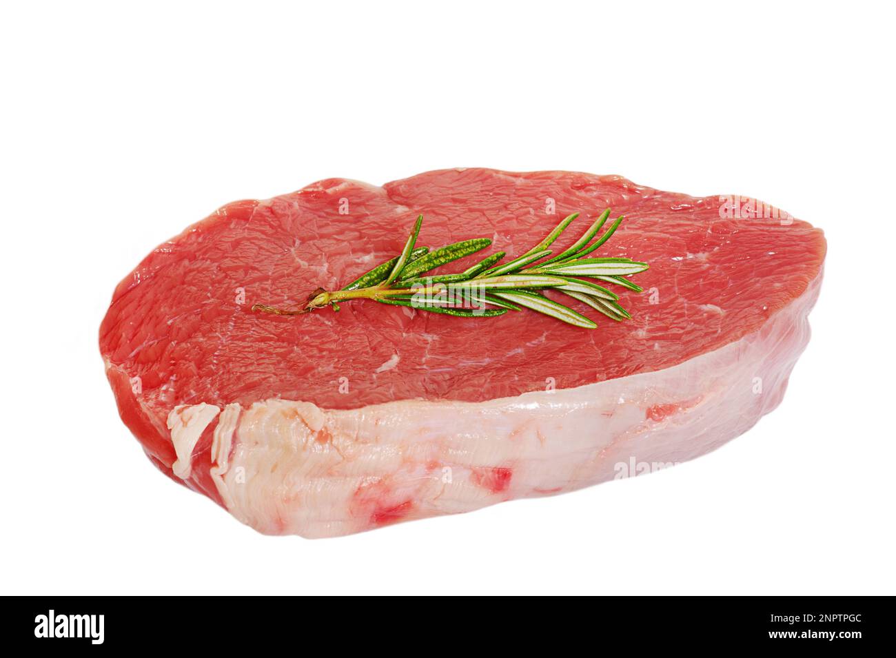White beef isolate steak. Raw meat with rosemary on a white background ...