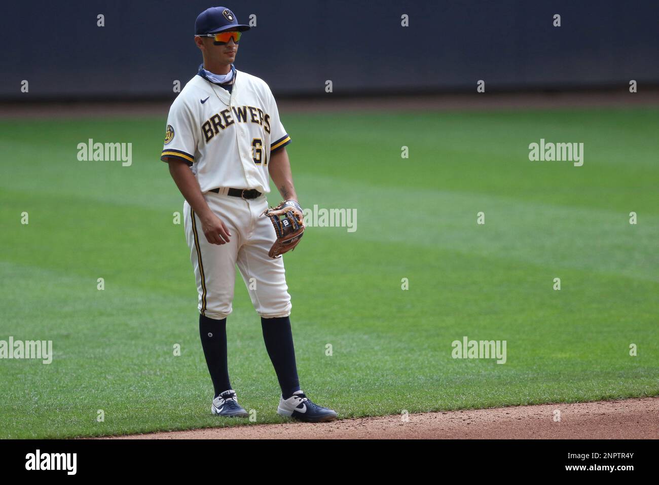 MILWAUKEE, WI - JULY 10: Milwaukee Brewers infielder Mark Mathias waits ...
