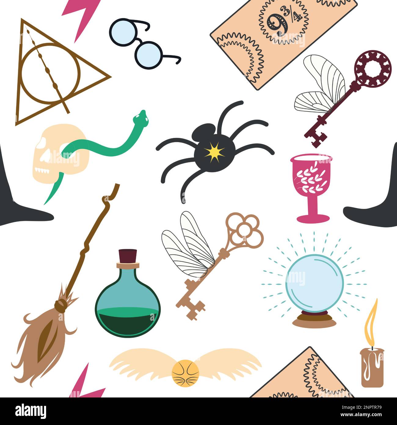 Magic items seamless pattern in flat style. School of Magic. Pumpkin ...