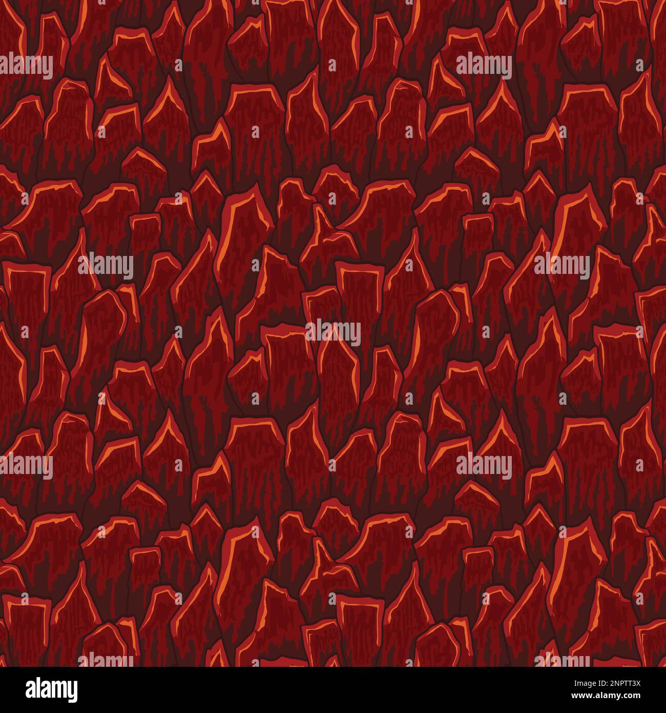 Cartoon game texture, lava surface seamless pattern. Game asset walls and environment background ...