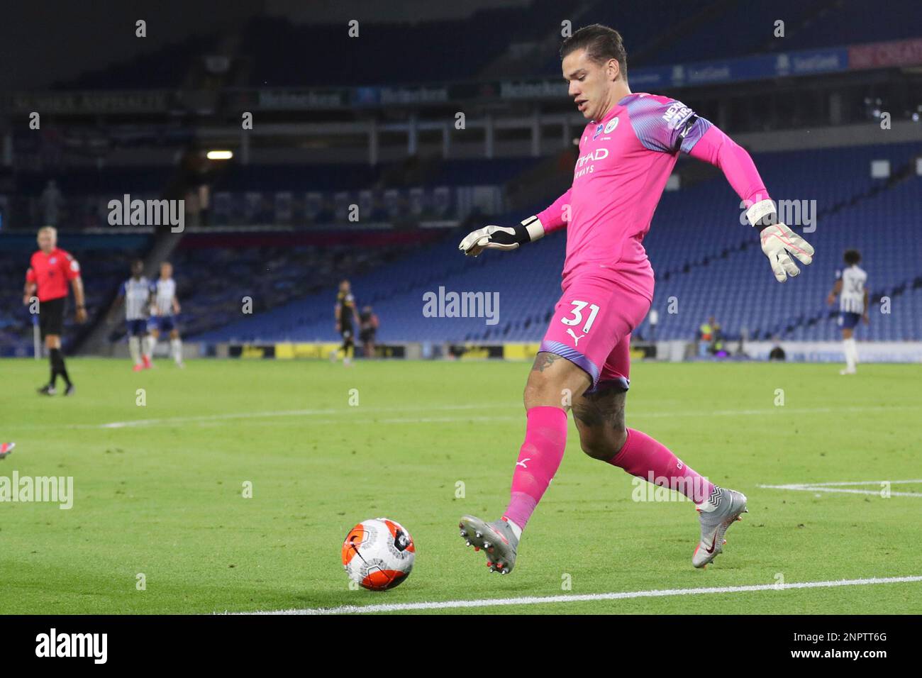Manchester City's goalkeeper Ederson in action during the English ...