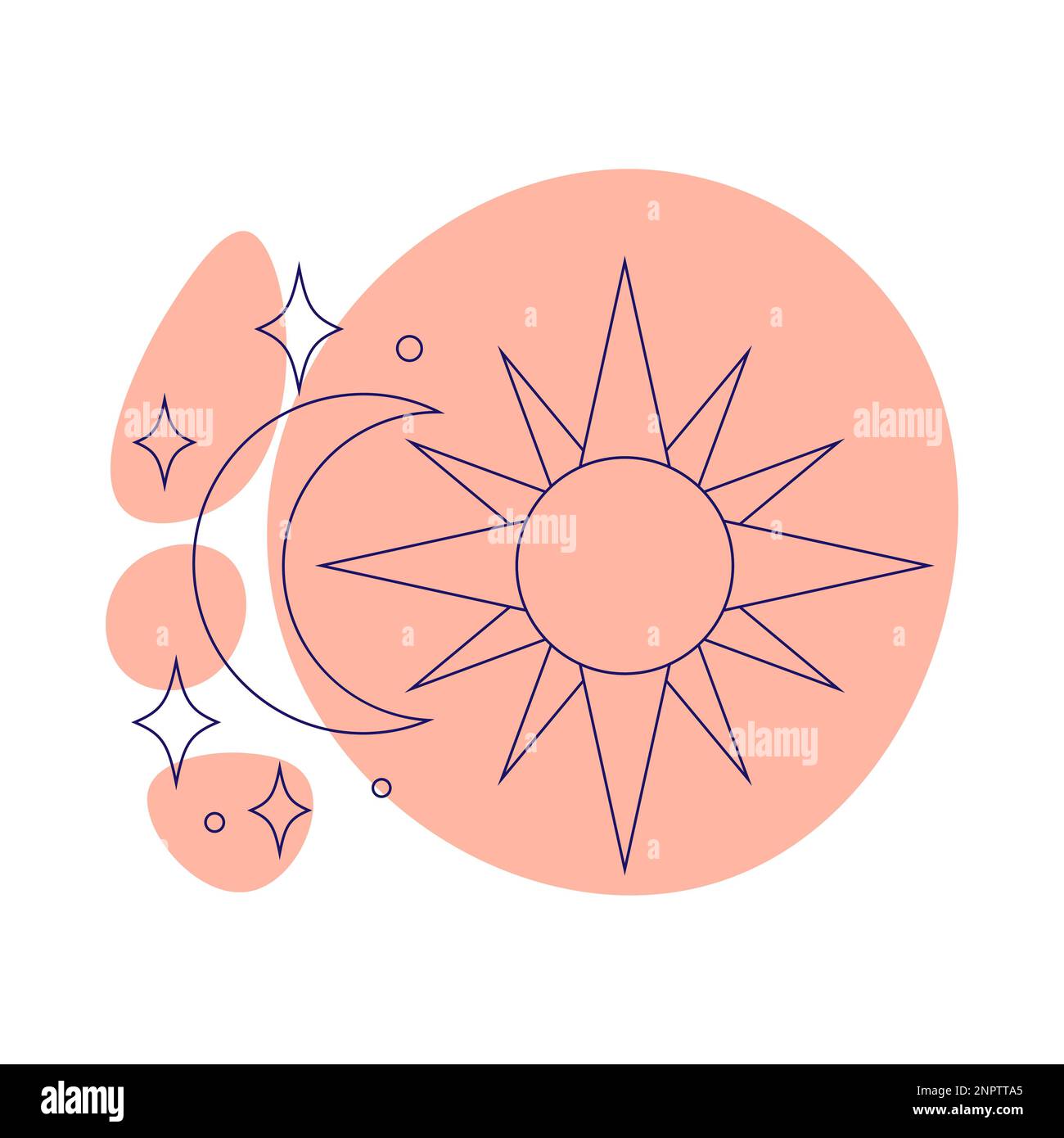Sun, moon and stars. Esoteric symbol. Hand drawn linear Stock Vector ...
