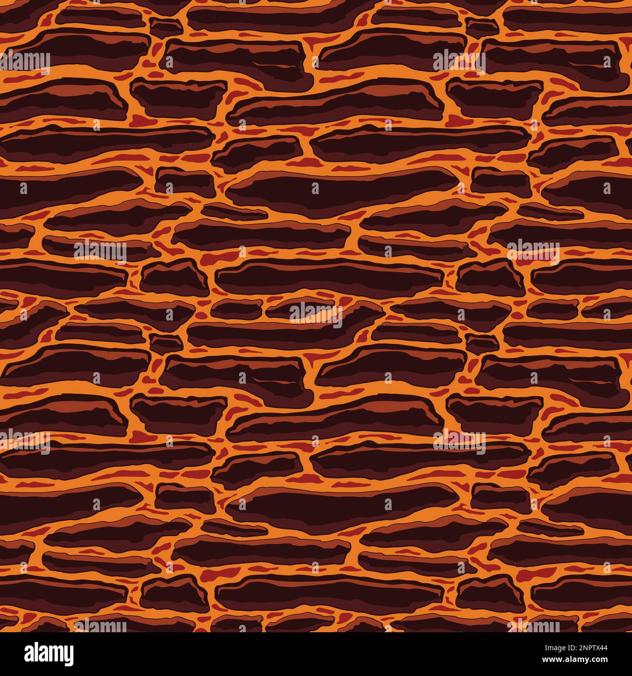 Cartoon game texture, lava surface seamless pattern. Game asset walls and environment background ...