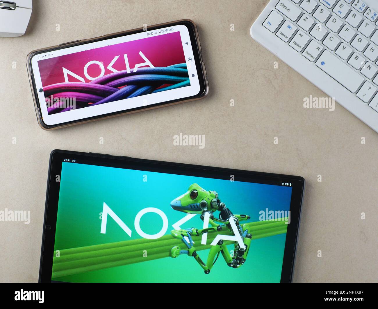 IIn this photo illustration, Nokia new logo seen displayed on a tablet ...