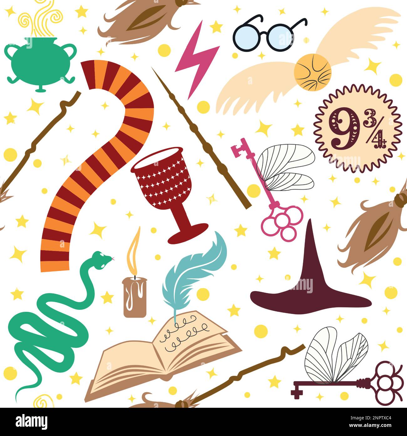 Magic items seamless pattern in flat style. School of Magic. Pumpkin ...