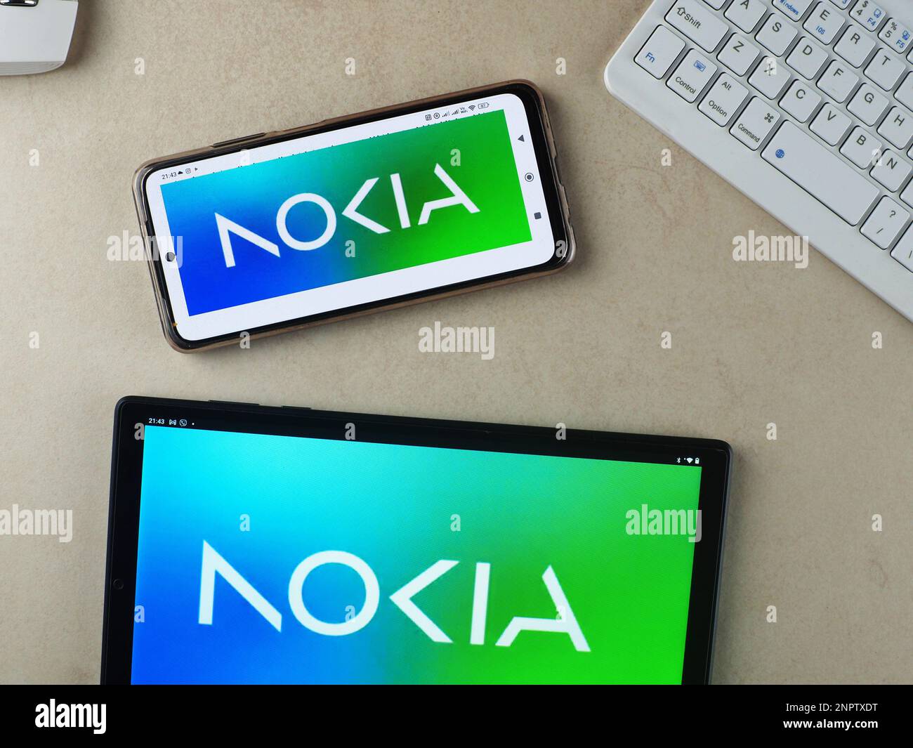 IIn this photo illustration, Nokia new logo seen displayed on a tablet ...