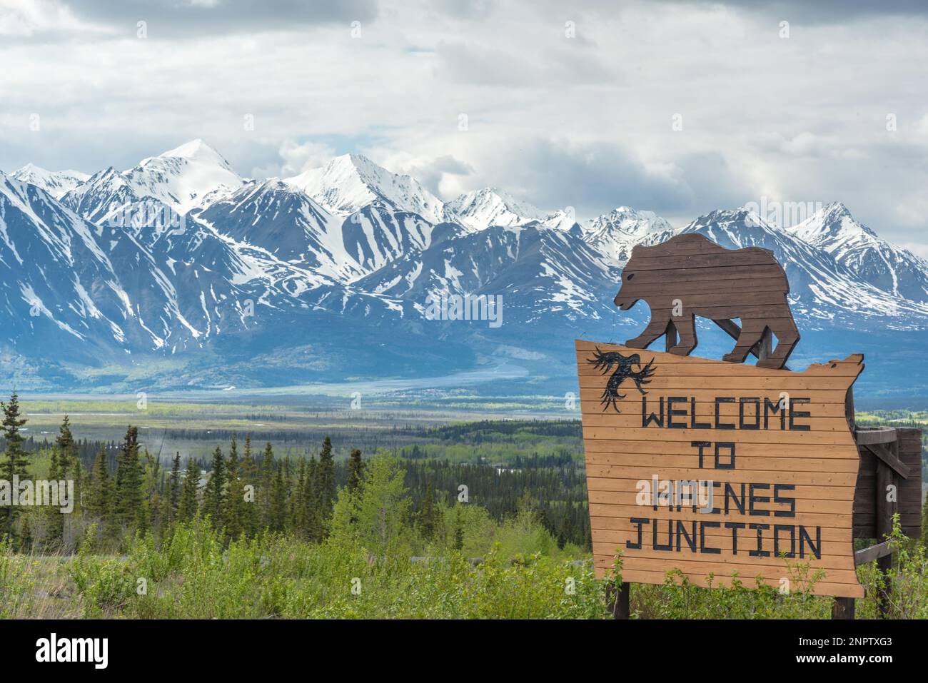 HAINES JUNCTION, YUKON, CANADA - September 19th 2021: Views from the lookout above the village ...