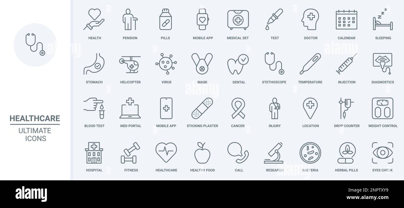 Healthcare, medicine thin line icons set vector illustration. Outline ...