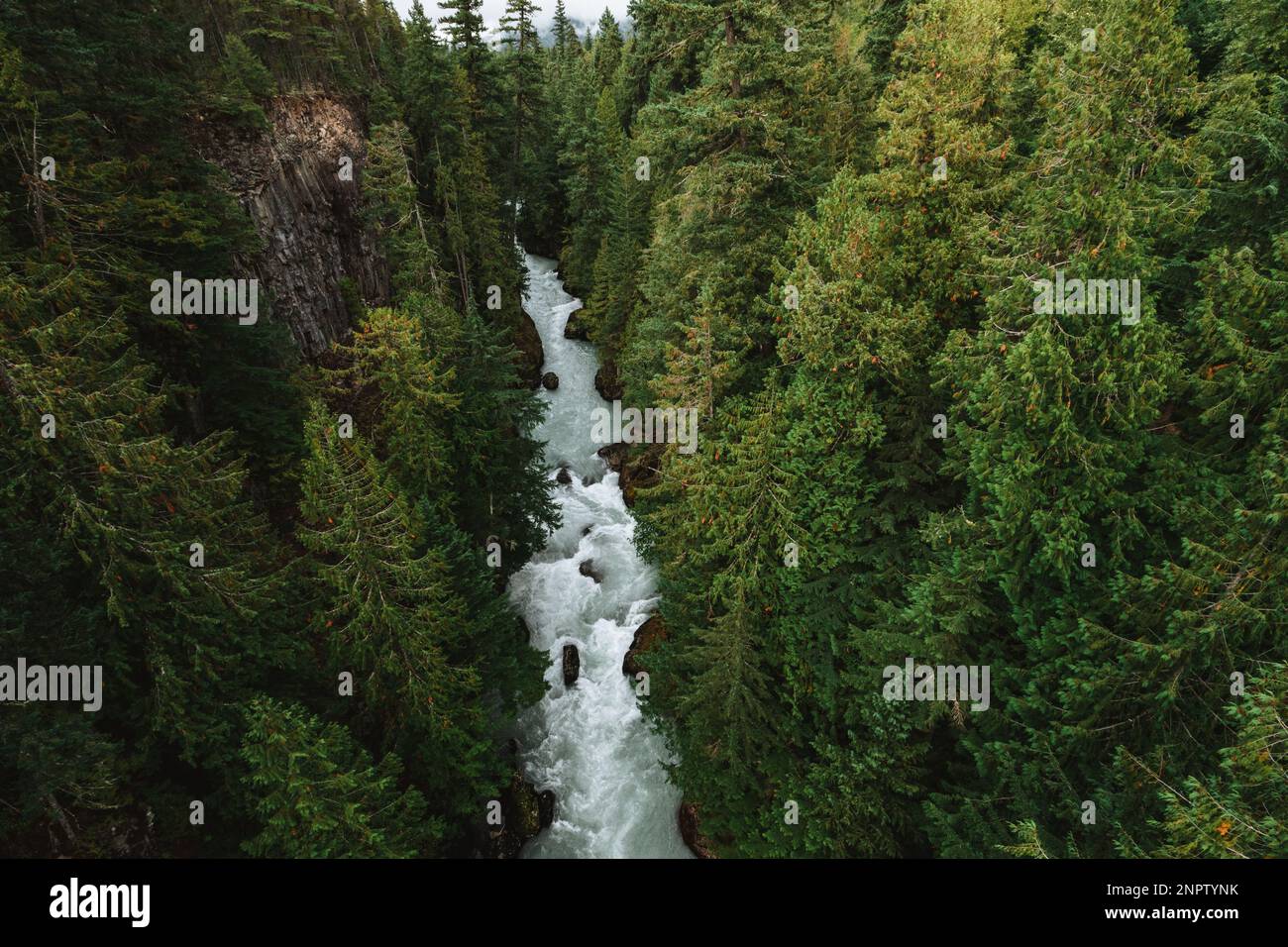 Clear blue water in Whistler, West Canada, from above, surrounded by ...