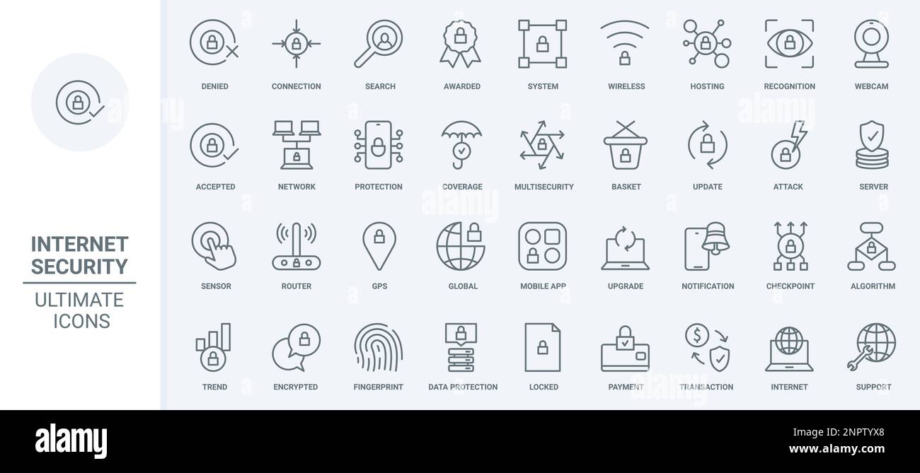 Online security thin line icons set vector illustration. Outline ...