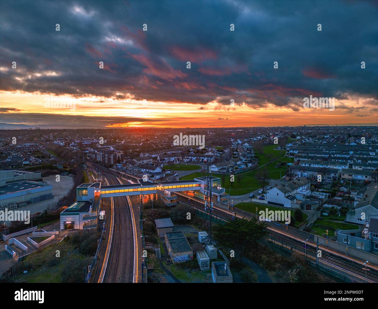 The last colour of sunset at Howth Junction station Stock Photo - Alamy