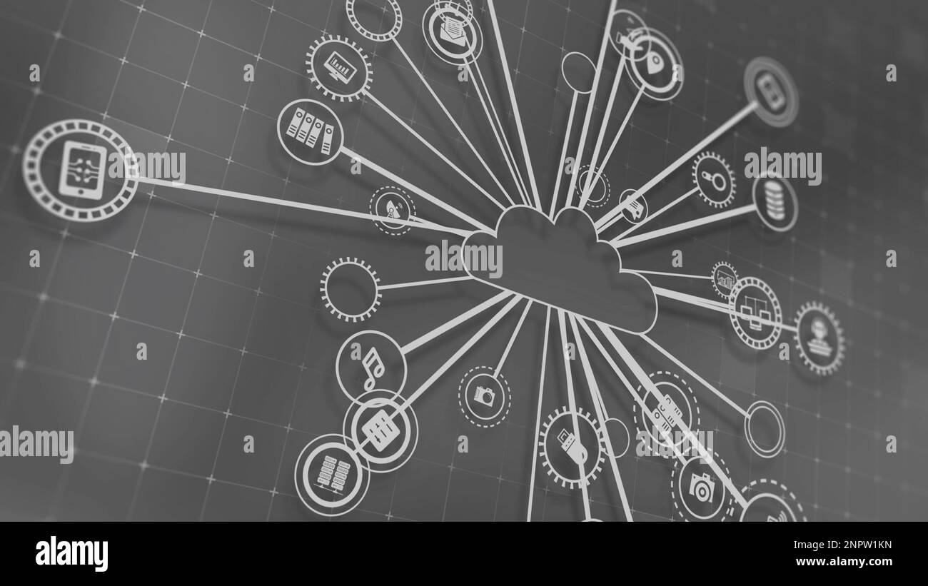 3D rendering the concept of cloud technologies and server data processing. Abstract service ...