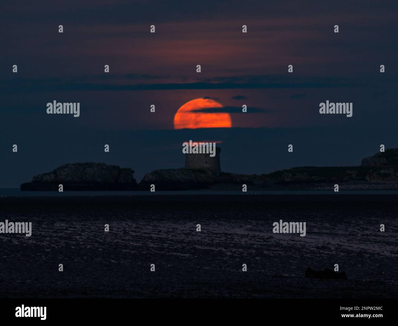 The Bank Holiday Monday full Snow Moon rising over the Ireland's Eye ...
