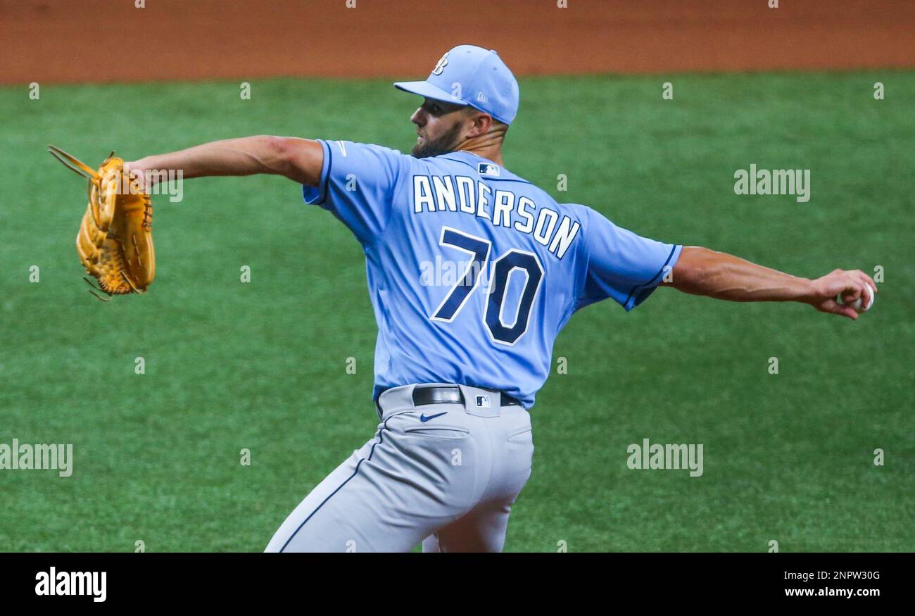 Tampa Bay Rays relief pitcher Nick Anderson (70) delivers a pitch ...