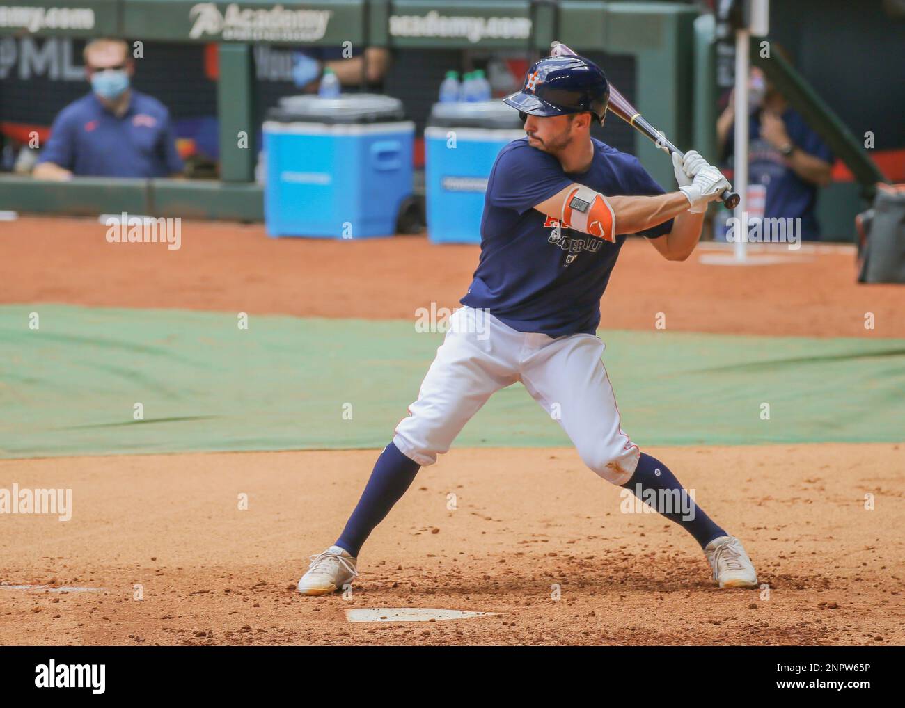 HOUSTON, TX - JULY 08: Houston Astros catcher Garrett Stubbs watches ...