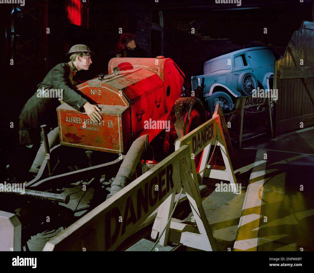 Diorama at the Coventry Transport Museum depicting a rescue worker ...