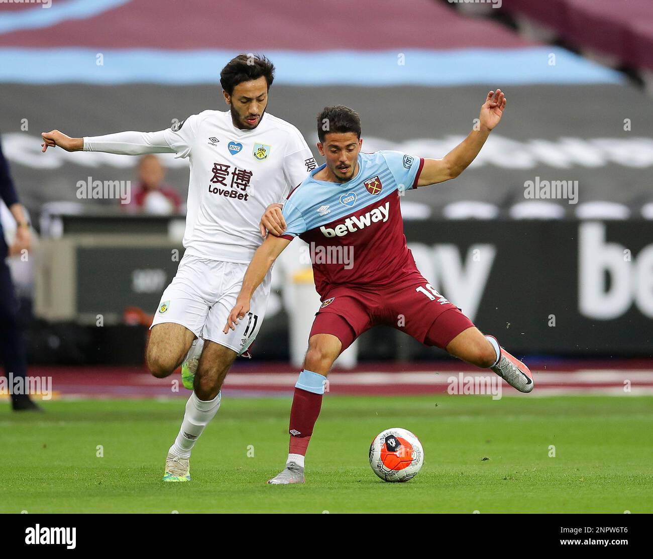 July 8, 2020, London, United Kingdom: West Ham's Pablo Fornals tussles ...