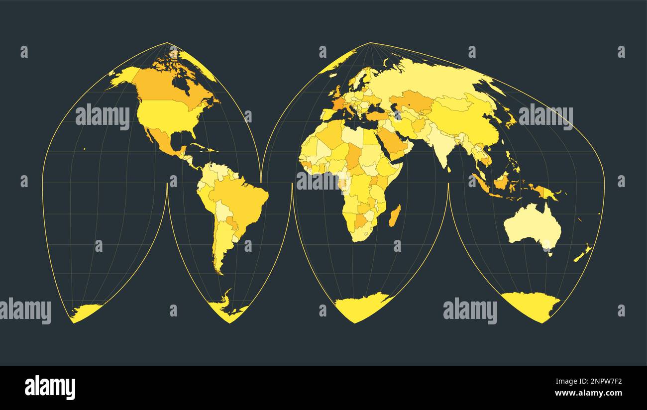 World Map. Boggs' interrupted eumorphic projection. Futuristic world ...