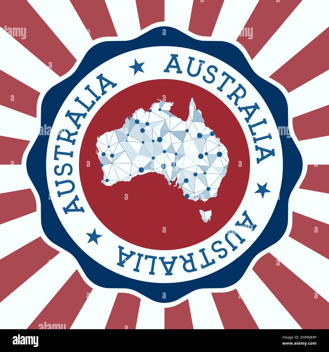 Australia Badge. Round logo of country with triangular mesh map and ...