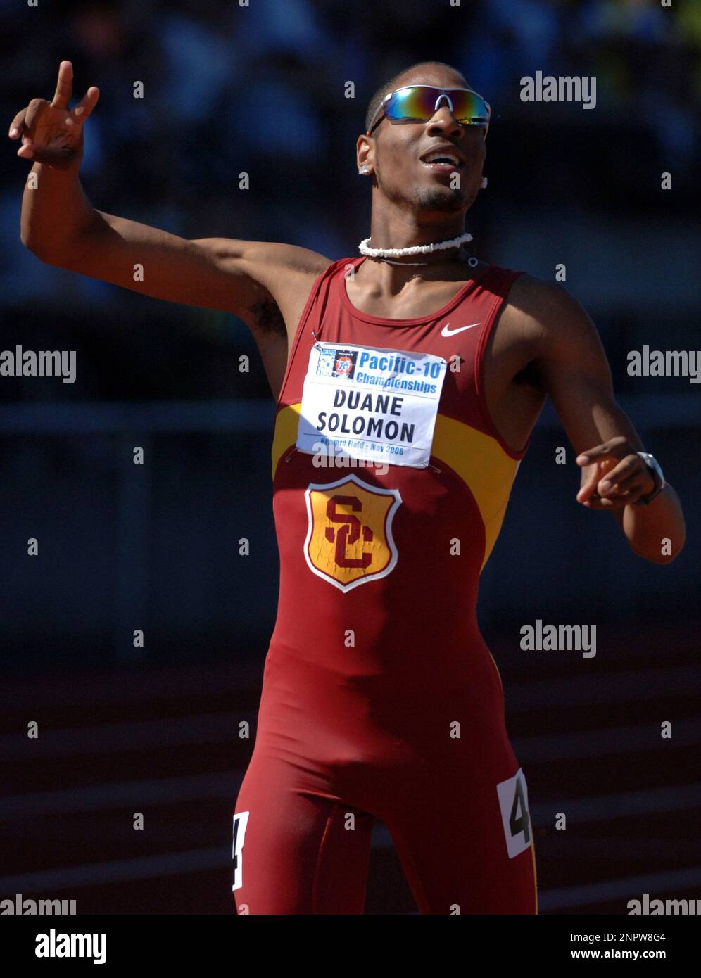 Duane Solomon of USC celebrates after winning the 800 meters in 1:48.03 ...