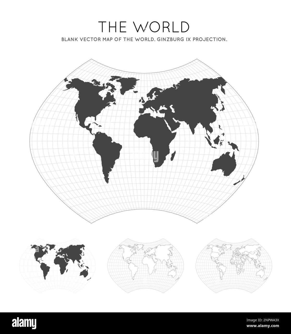 Map of the World. Ginzburg IX projection. Globe with latitude and ...