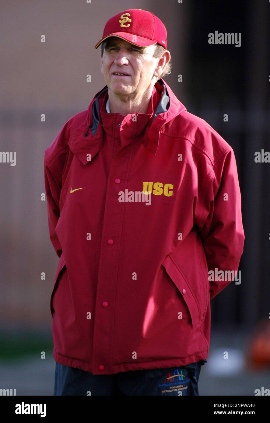 USC coach Ron Allice watches the 4 x 400-meter relays during the ...
