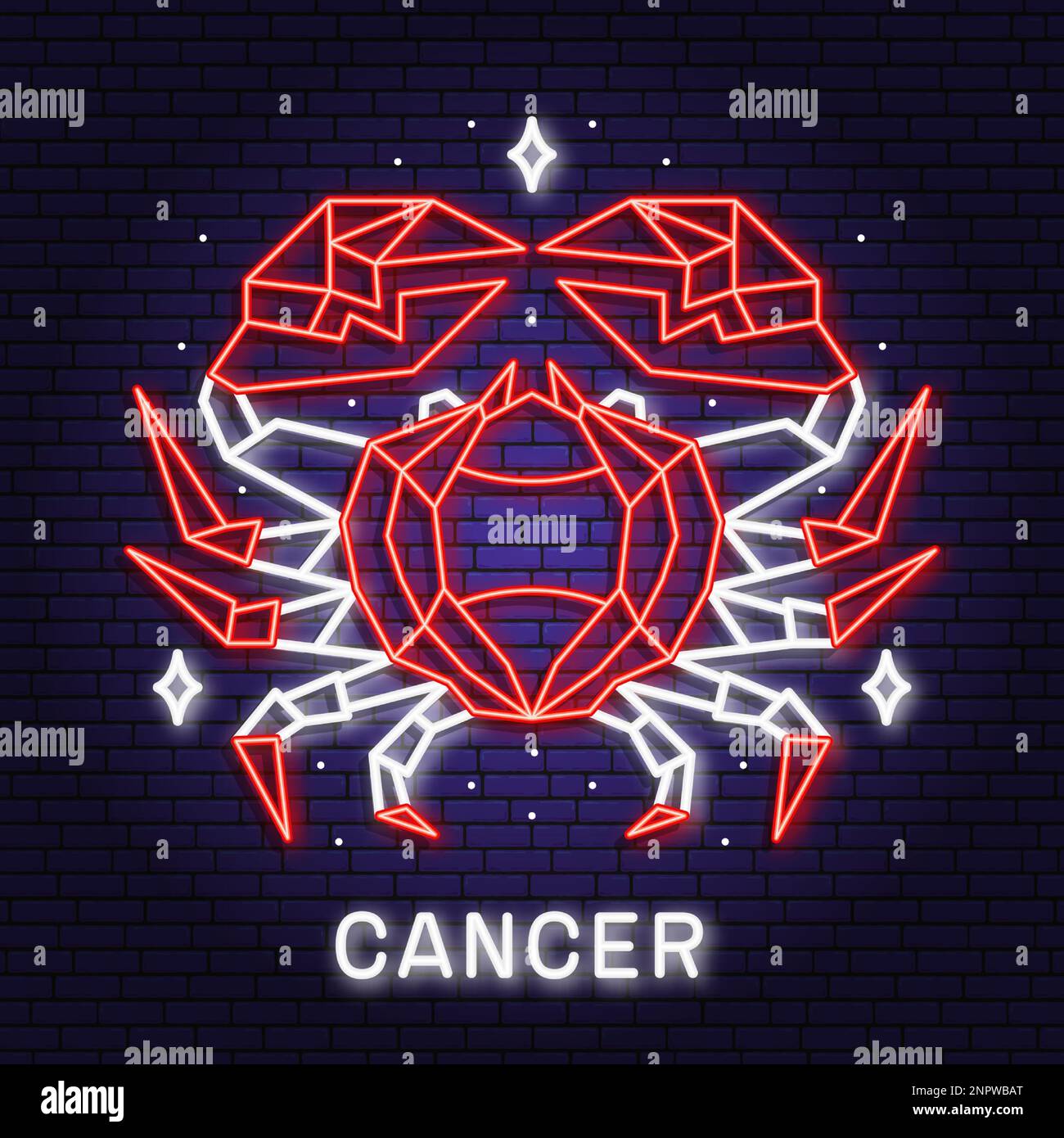 Zodiac astrology horoscope neon sign Cancer linear design. Vector ...