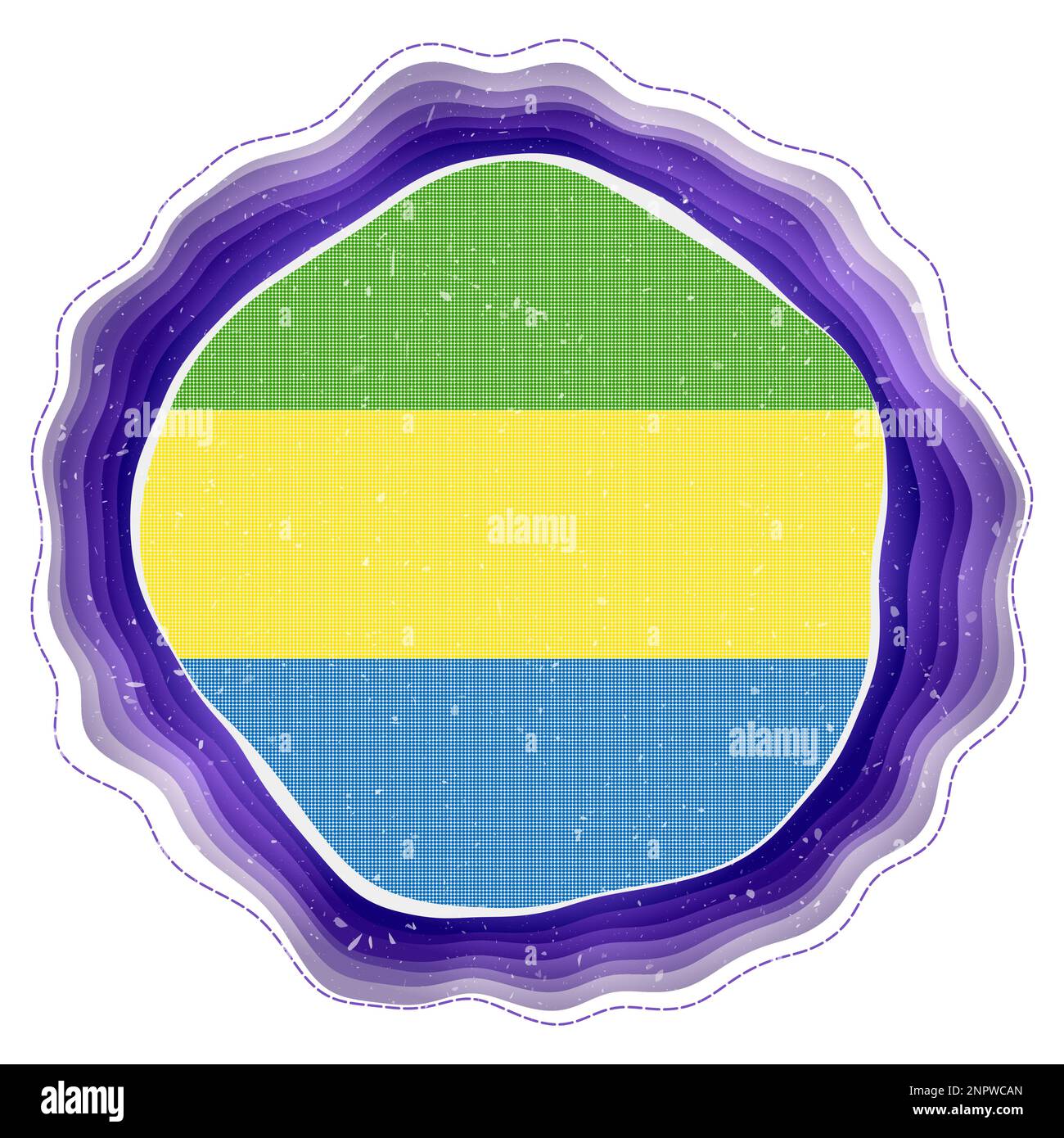 Gabon flag in frame. Badge of the country. Layered circular sign around Gabon flag. Cool vector ...